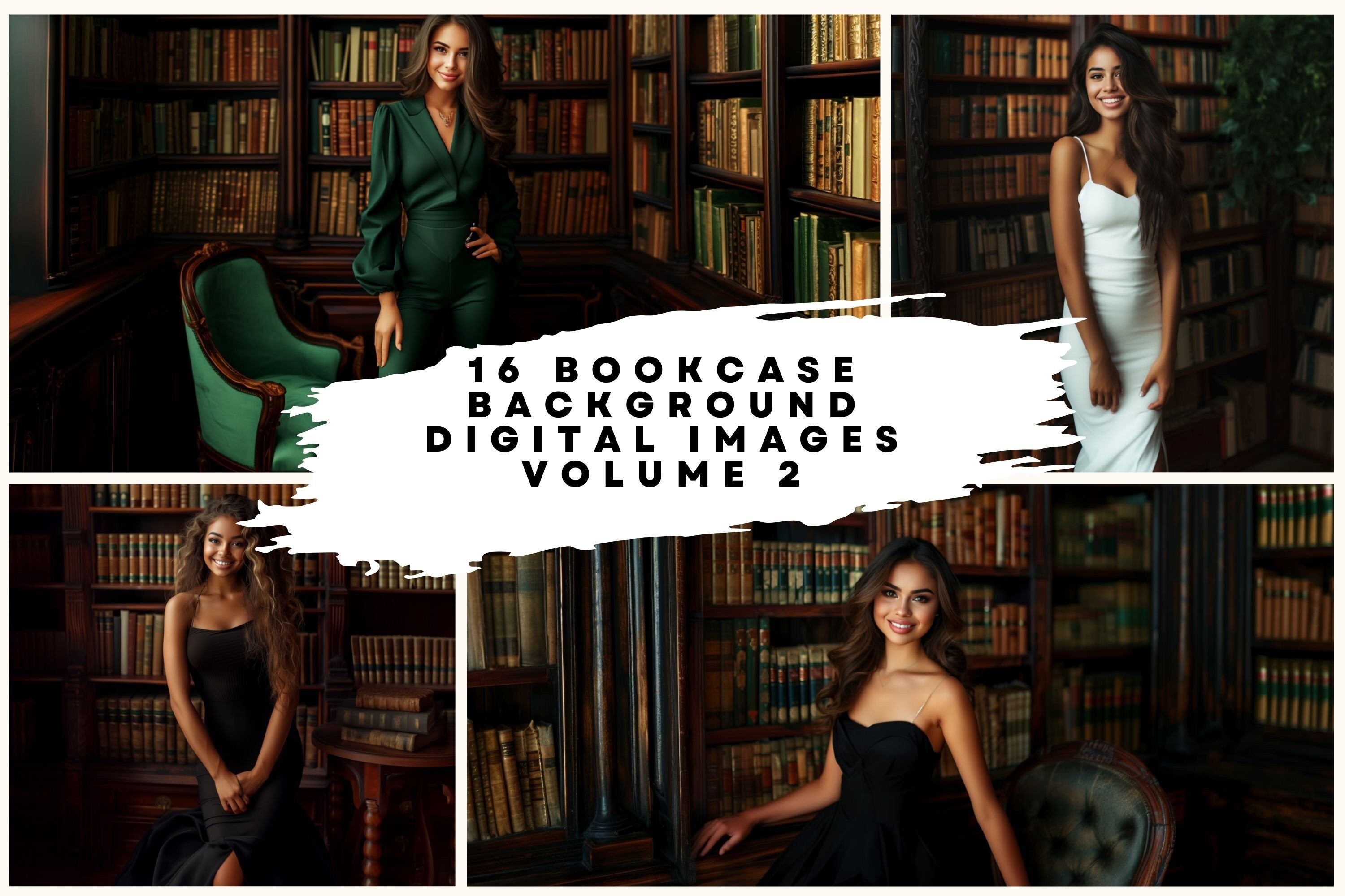 16 Digital Bookcase Background Images Volume 2 for Dance, Bridal ...
