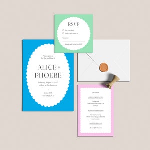 Colorful Scallop Edge Wedding Invitation Suite - DIY Template (digital ...