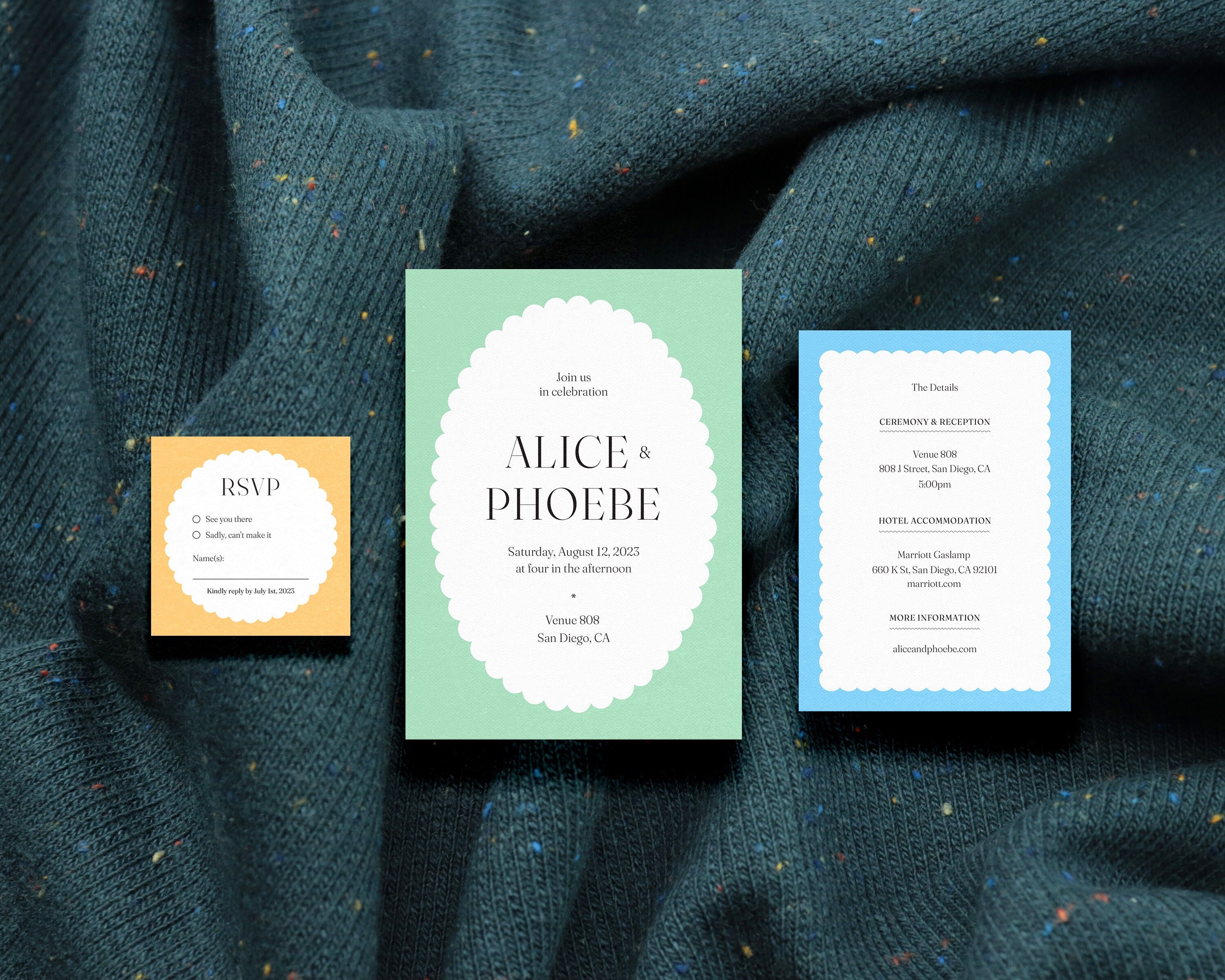 Colorful Scallop Edge Wedding Invitation Suite - DIY Template (digital ...