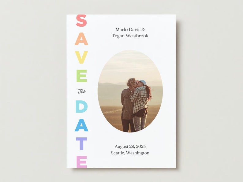 Colorful Lgbtq Wedding Invitation Save The Date Printable Etsy