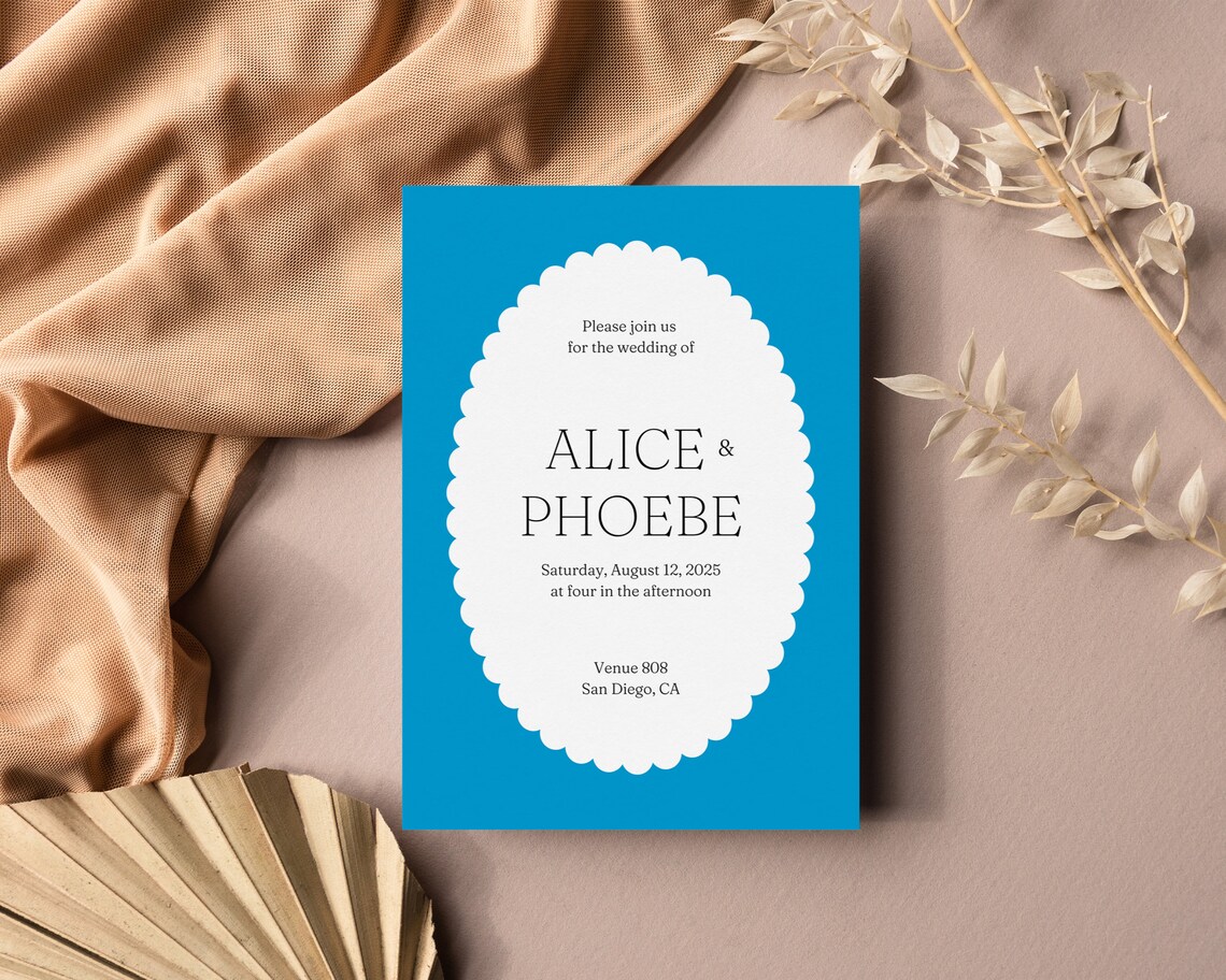 Colorful Scallop Edge Wedding Invitation Suite - DIY Template (digital ...