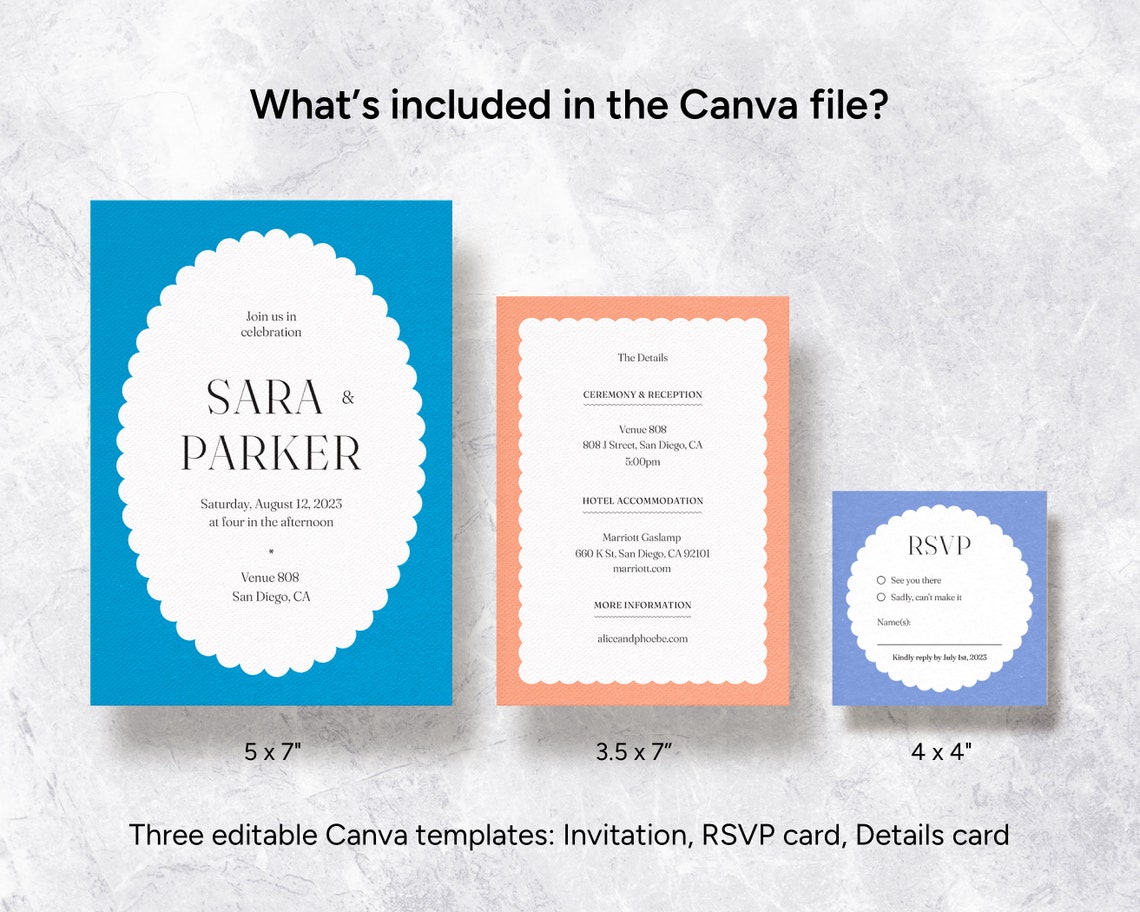 Colorful Scallop Edge Wedding Invitation Suite - DIY Template (digital ...