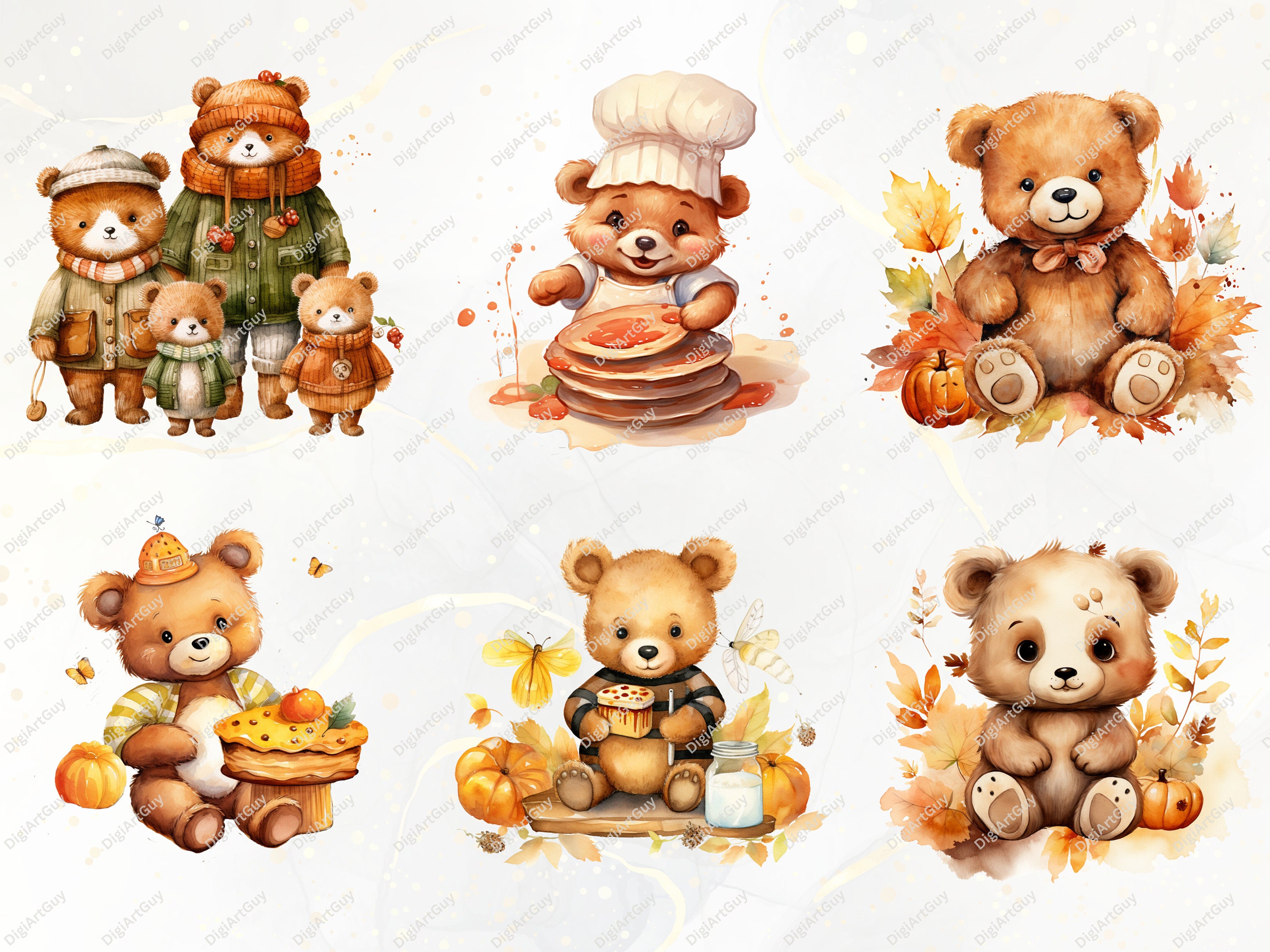 Watercolor Fall Teddy Bear Clipart Bundle 47 Teddy Bears - Etsy