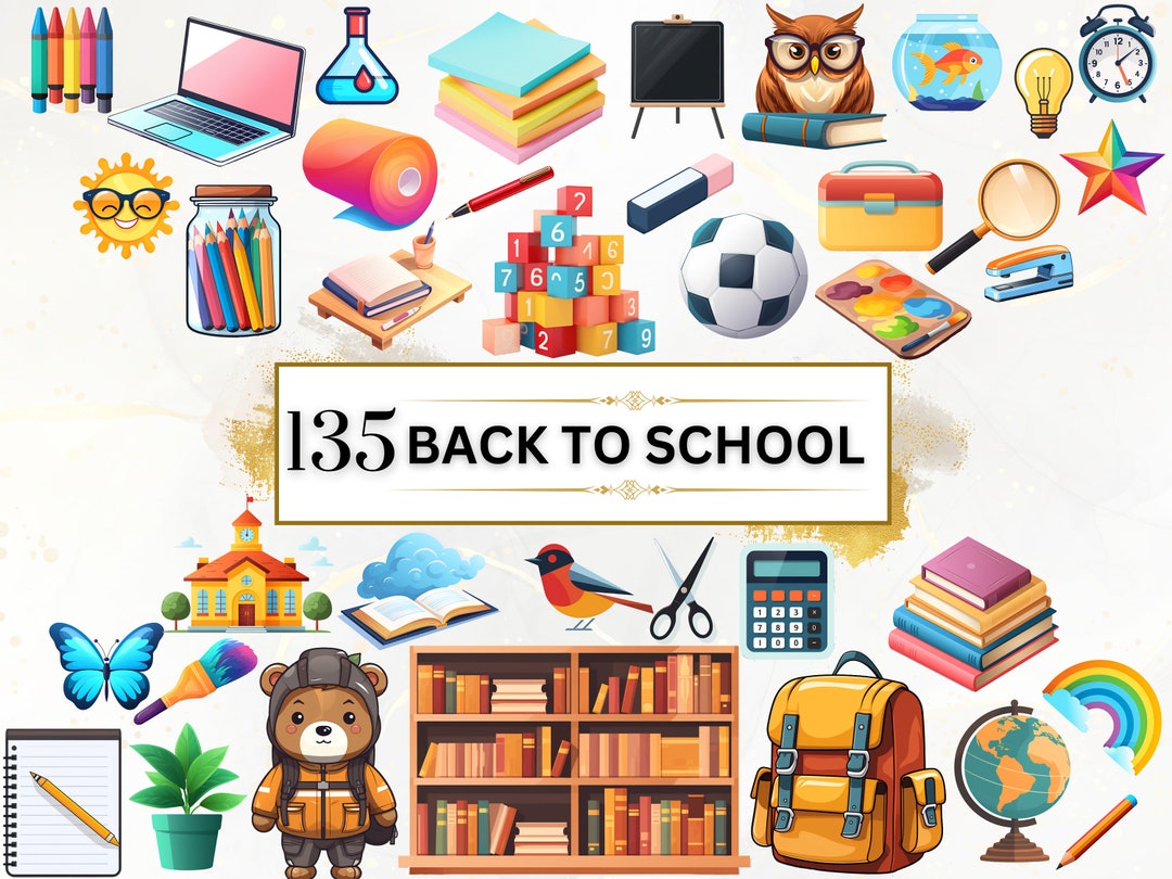 Back to School Clipart Bundle - 135 Animated Back to School PNG Clipart ...