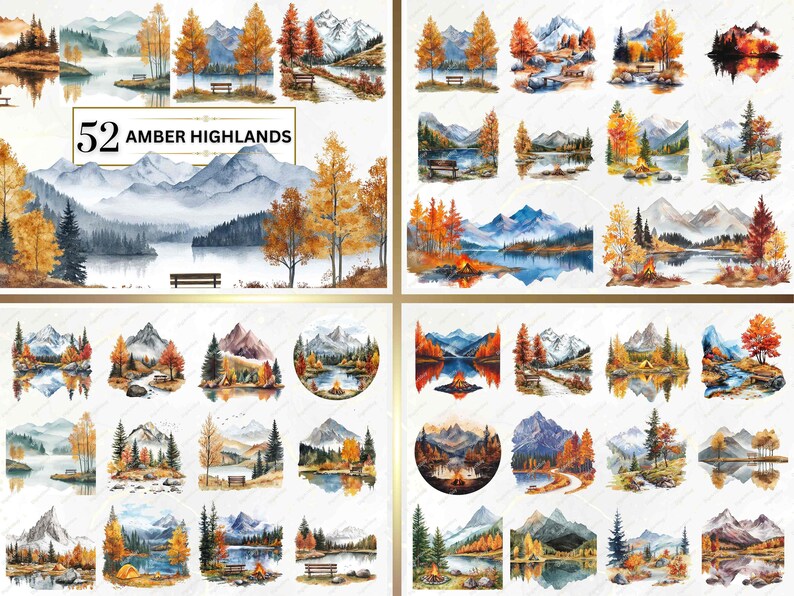 Landscape Clipart Bundle Watercolor Landscape PNG Scenery Prints ...