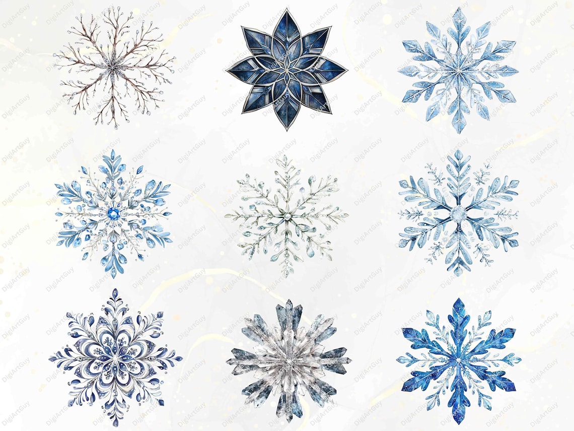 Watercolor Snowflake Clipart Winter PNG Glitter Snowflakes PNG Holiday ...