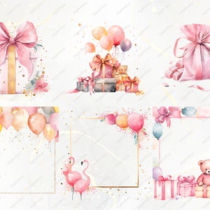 Watercolor Pink Birthday Clipart Bundle - 139 Birthday Pngs, Birthday ...