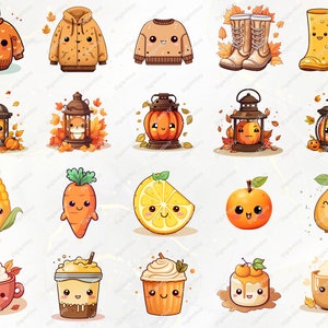Kawaii Clipart Bundle - 243 Kawaii Fall Clipart, Cute Kawaii PNG ...