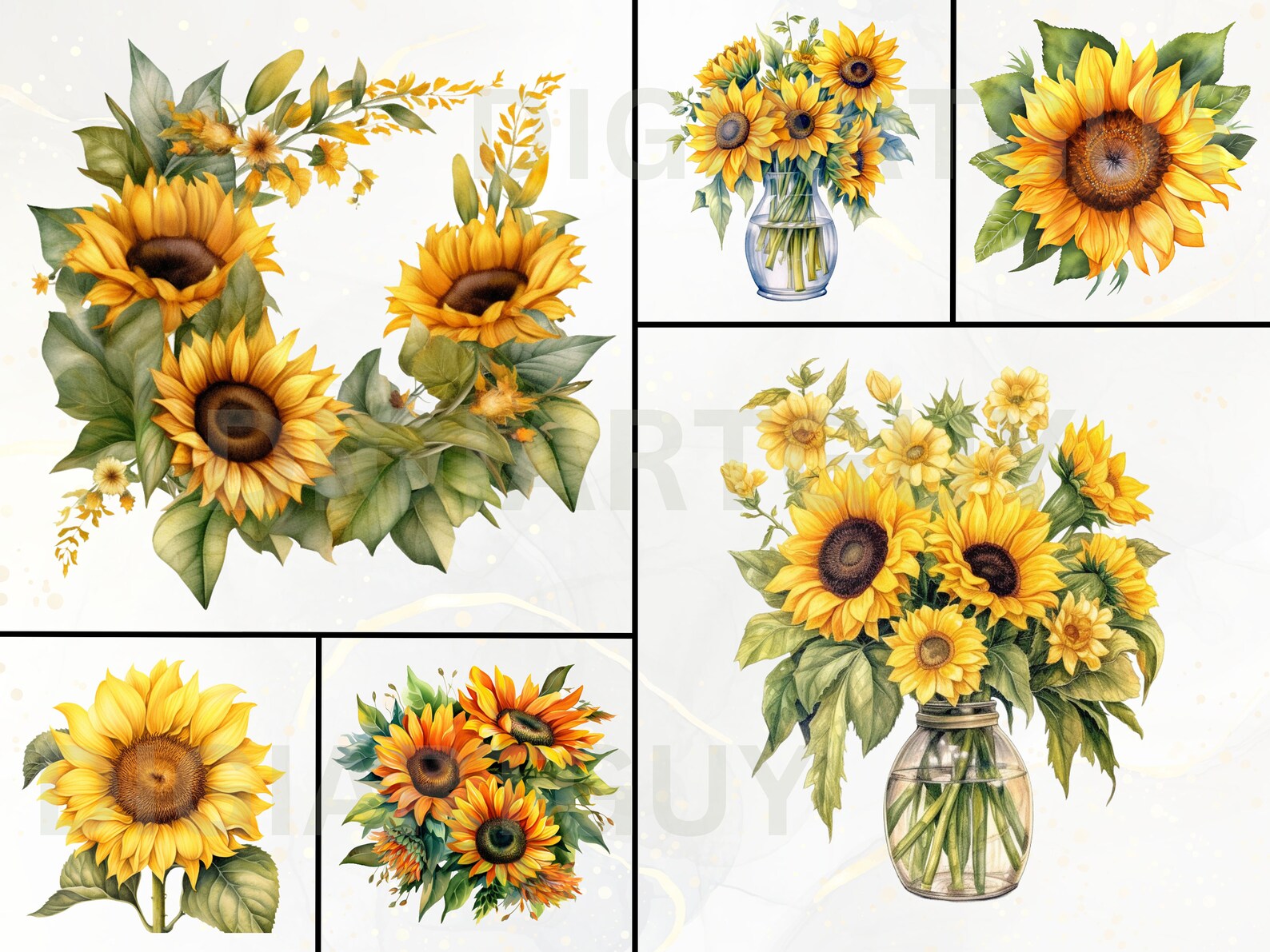 Watercolor Sunflowers Clipart Fall Sunflower Floral - Etsy