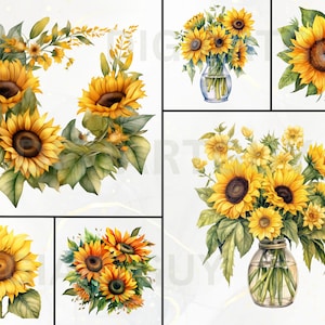 Watercolor Sunflowers Clipart - Fall Sunflower Floral Bouquets, PNG ...