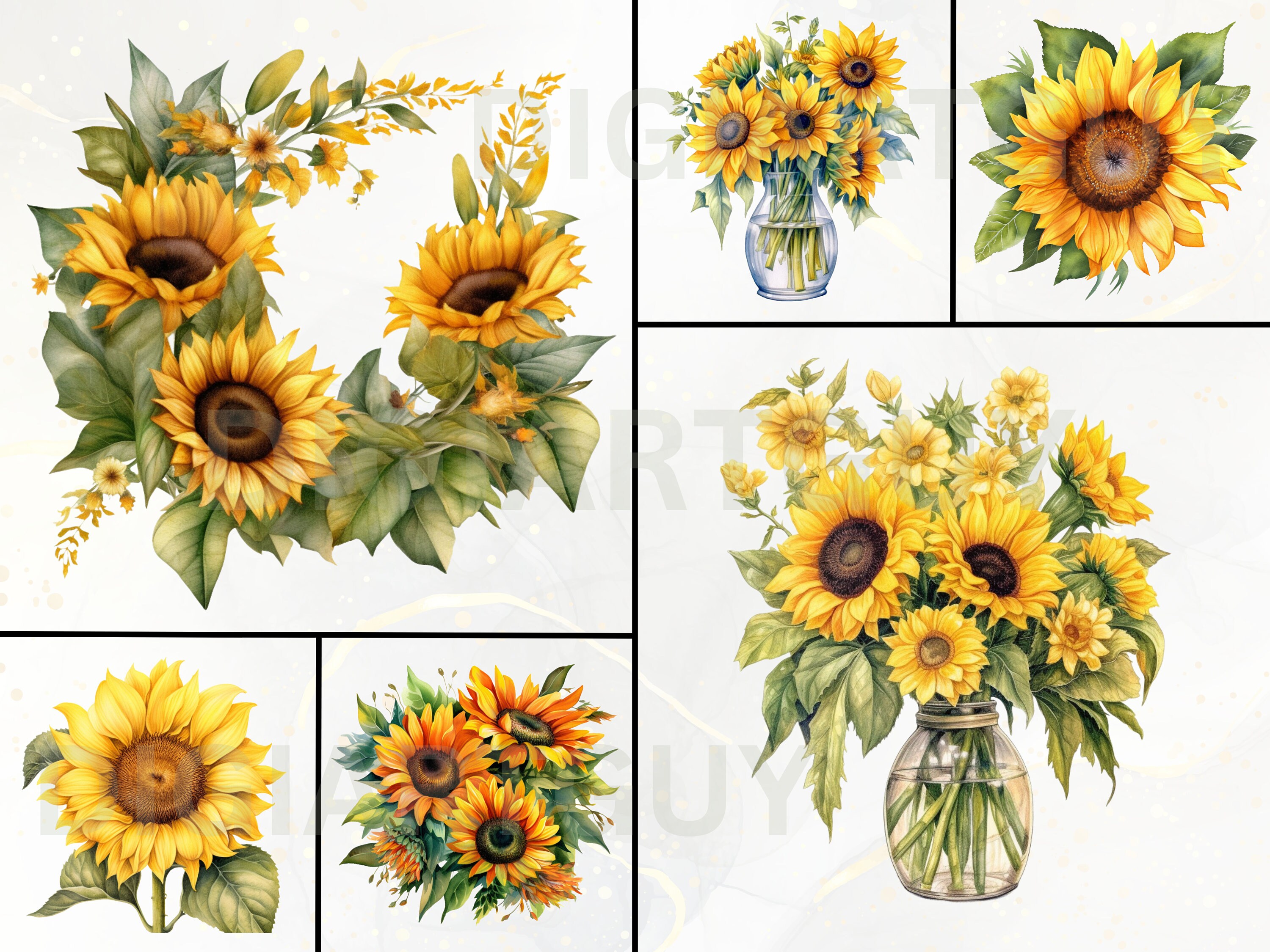 Watercolor Sunflowers Clipart Fall Sunflower Floral - Etsy