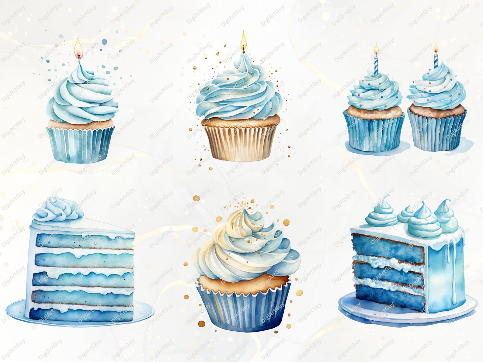 Blue Birthday Clipart Bundle- 138 Watercolor Birthday Pngs, Birthday ...