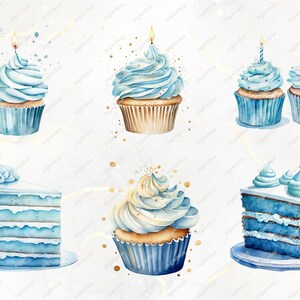 Blue Birthday Clipart Bundle- 138 Watercolor Birthday Pngs, Birthday ...
