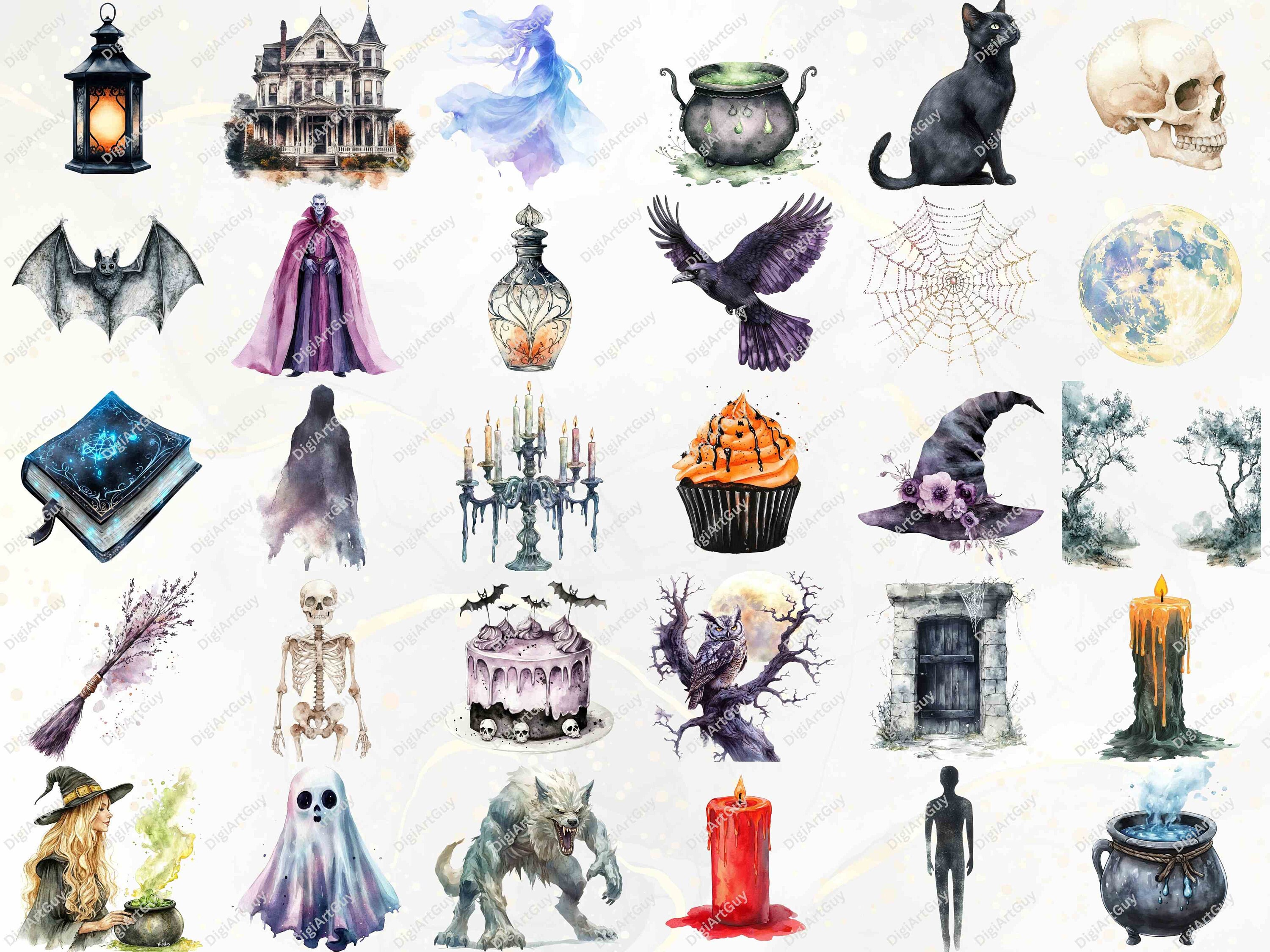 Haunted Whispers Clipart Cute Spooky Clipart Gothic PNG Watercolor ...