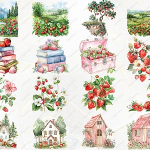 Strawberry Clipart Set Watercolor Strawberry PNG Cute Fruit Clipart ...