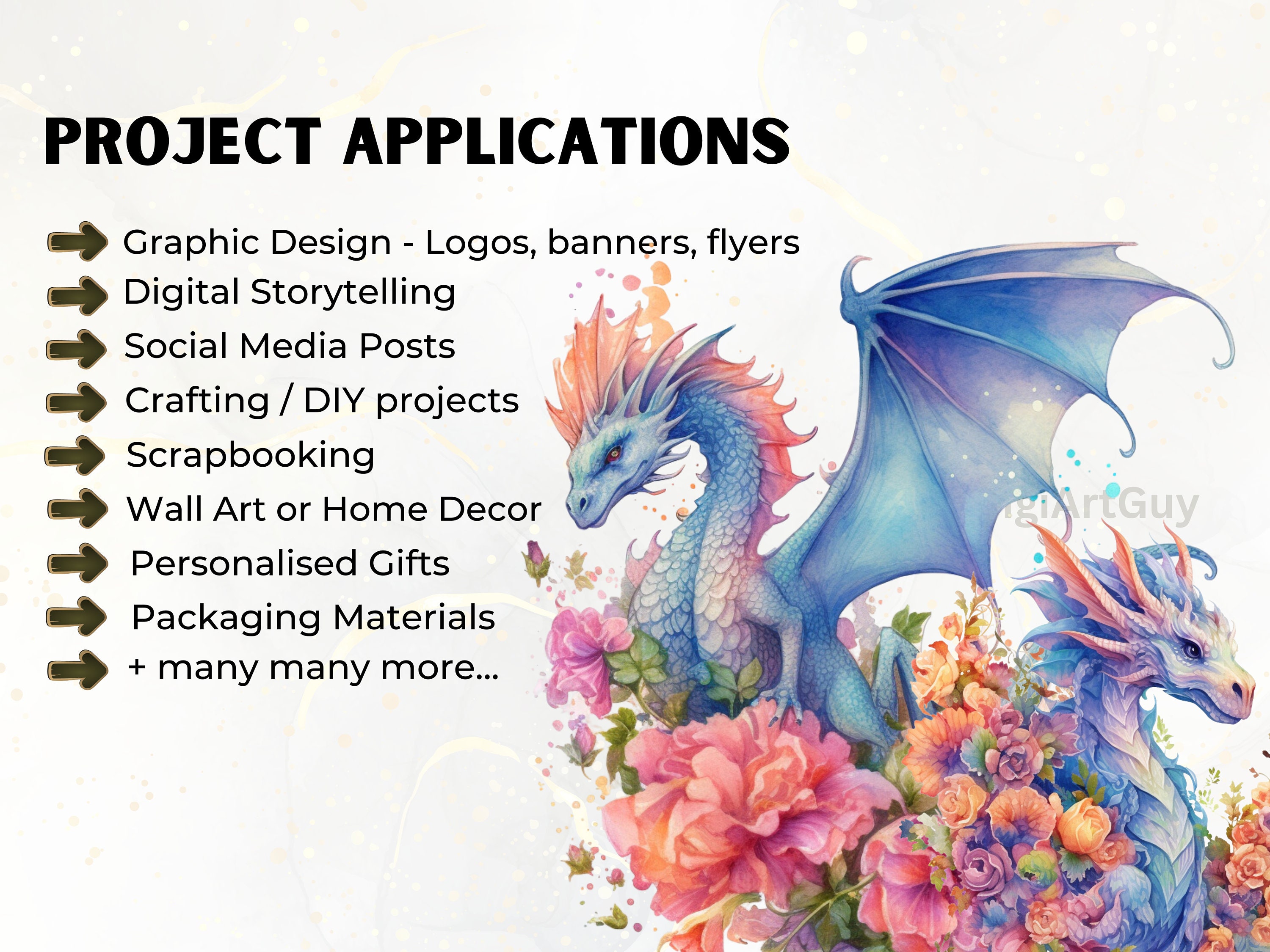 Flower Dragons Clipart Bundle 59 Unique Dragon Pngs Dragon - Etsy