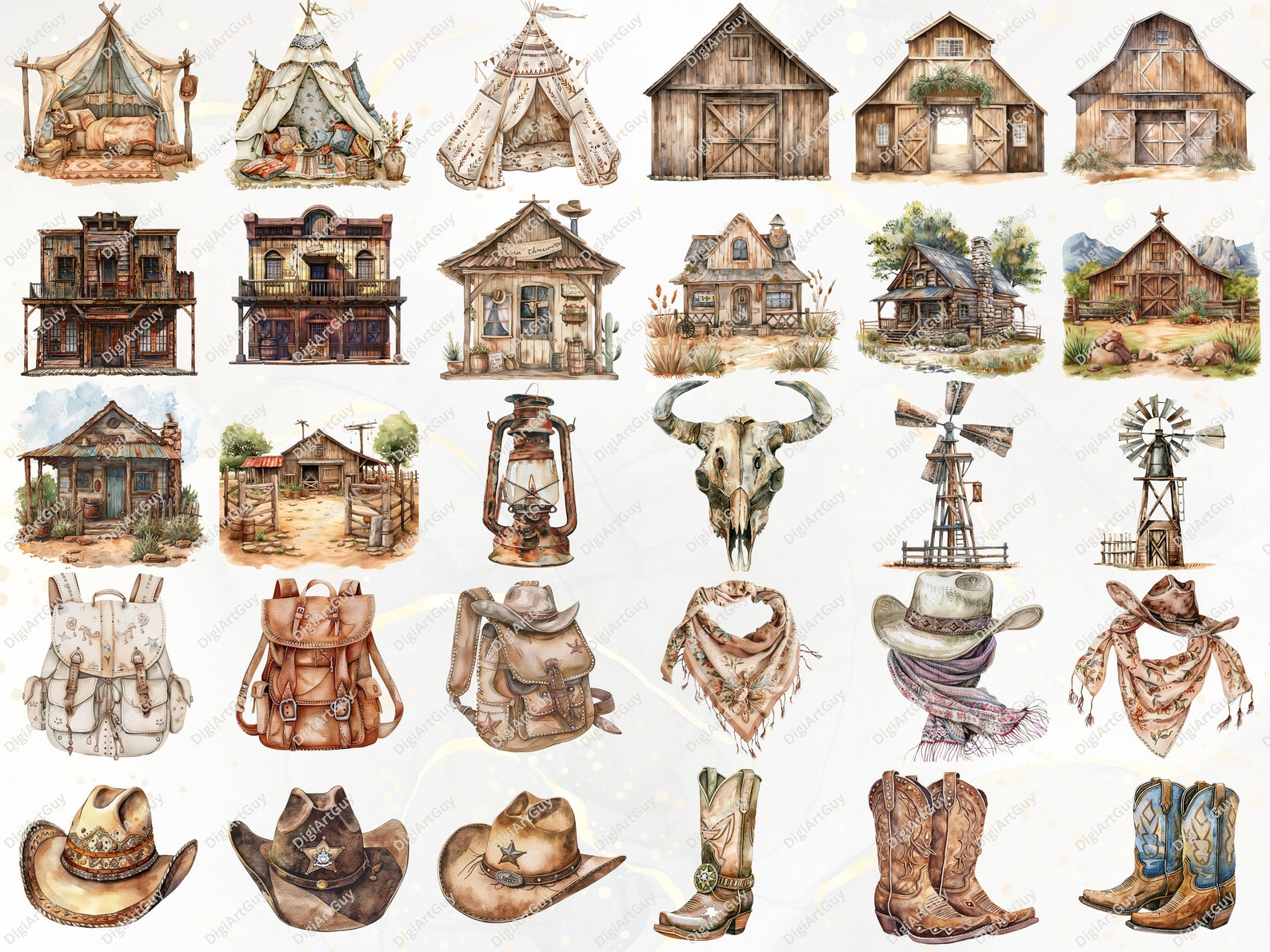 Cowboy Clipart Watercolor Western Clipart Wild West PNG Baby Animal ...