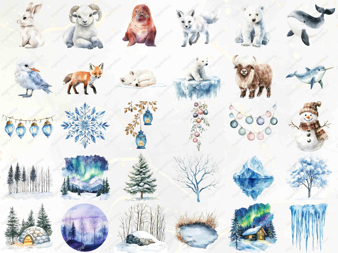 Arctic Animal Clipart Watercolor Winter Animal PNG Polar Animals Wild ...