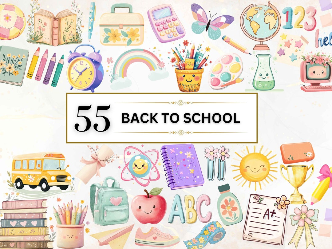 School PNG Back to School Printable Pastel School Supplies Clipart Cute ...