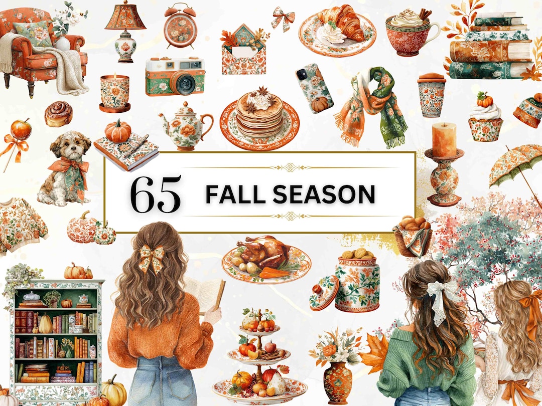 Watercolor Autumn Clipart Cozy Fall PNG Watercolor Autumn Graphics Fall ...