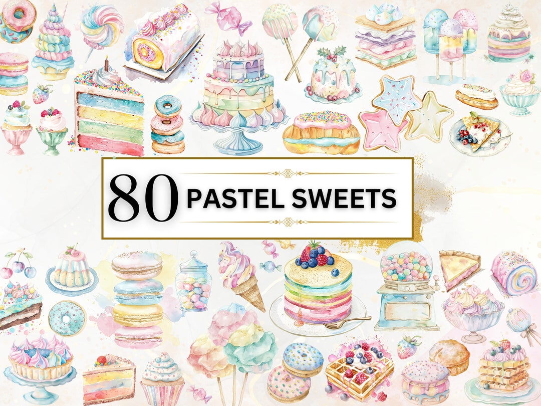 Sweets Clipart Watercolor Candy Clipart PNG Pastel Sweets PNG Desserts ...