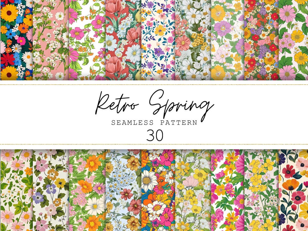 Retro Spring Seamless Pattern Vibrant Floral Junk Journal Paper Floral ...