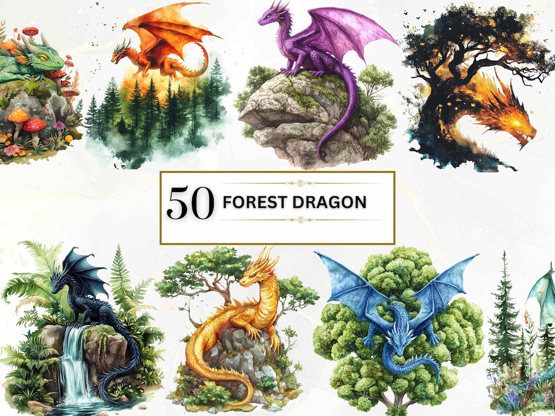 Forest Dragon PNG Bundle Watercolor Dragon Clipart Fantasy Dragon ...