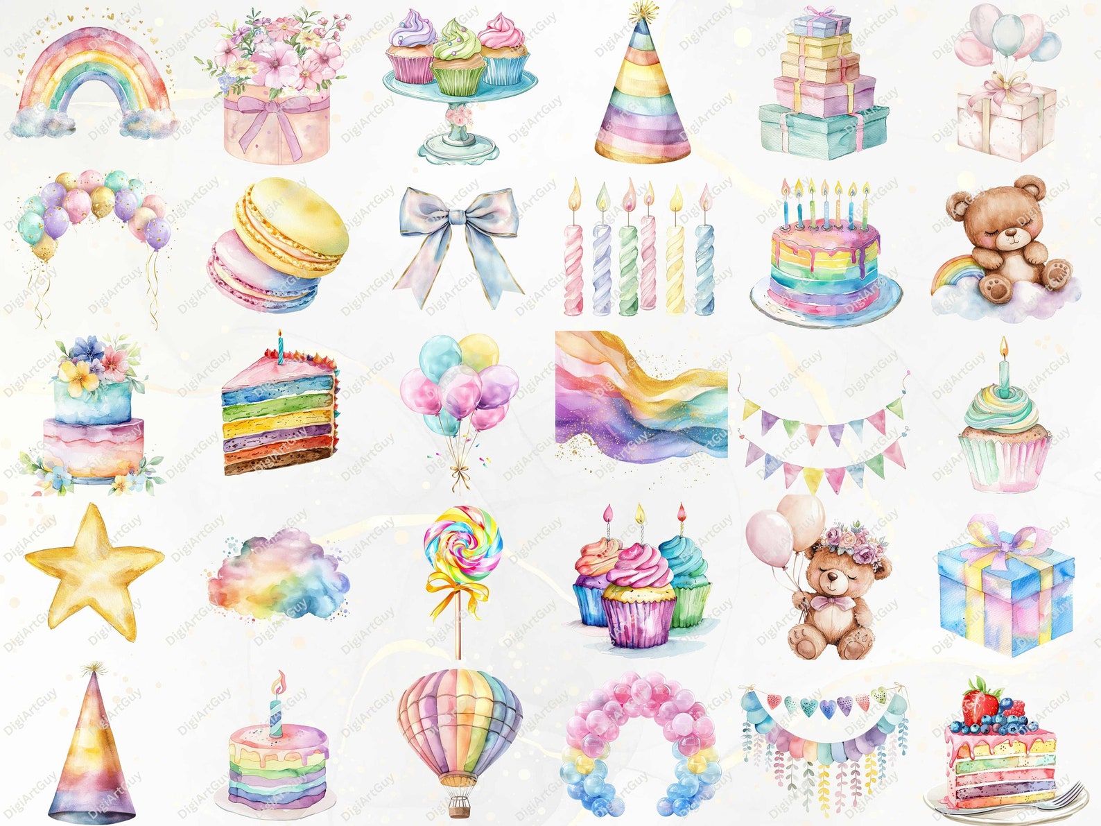 Rainbow Birthday Watercolor Clipart Celebration Illustrations ...