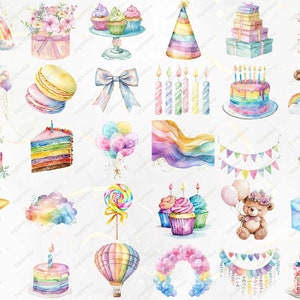 Rainbow Birthday Watercolor Clipart Celebration Illustrations ...