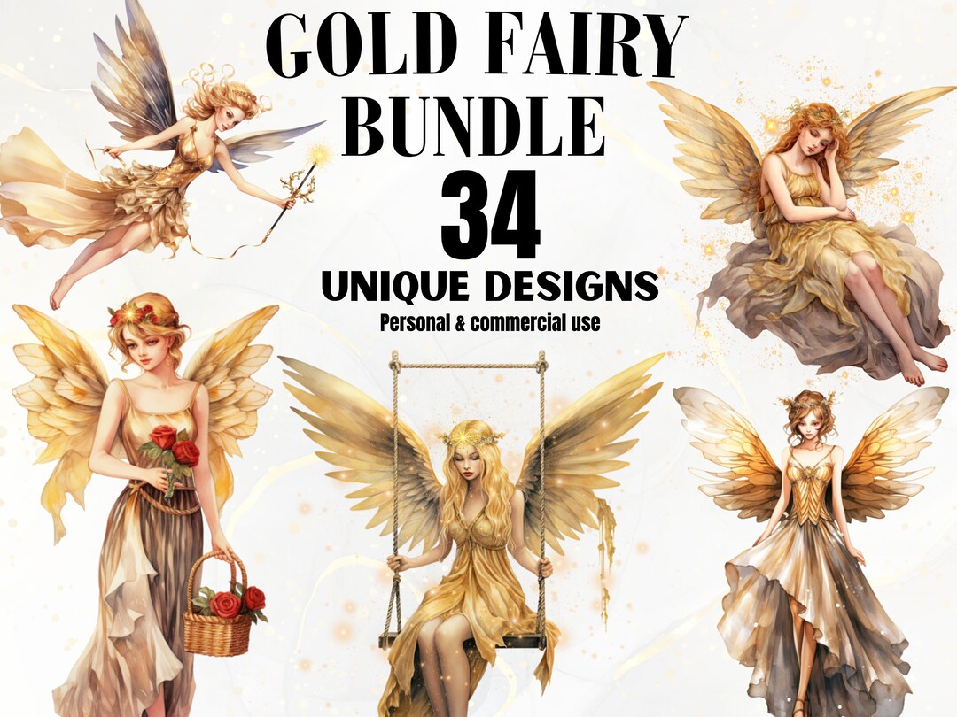 Gold Fairy Watercolor Clipart - 34 Watercolor Fairy Images, Fairytale ...