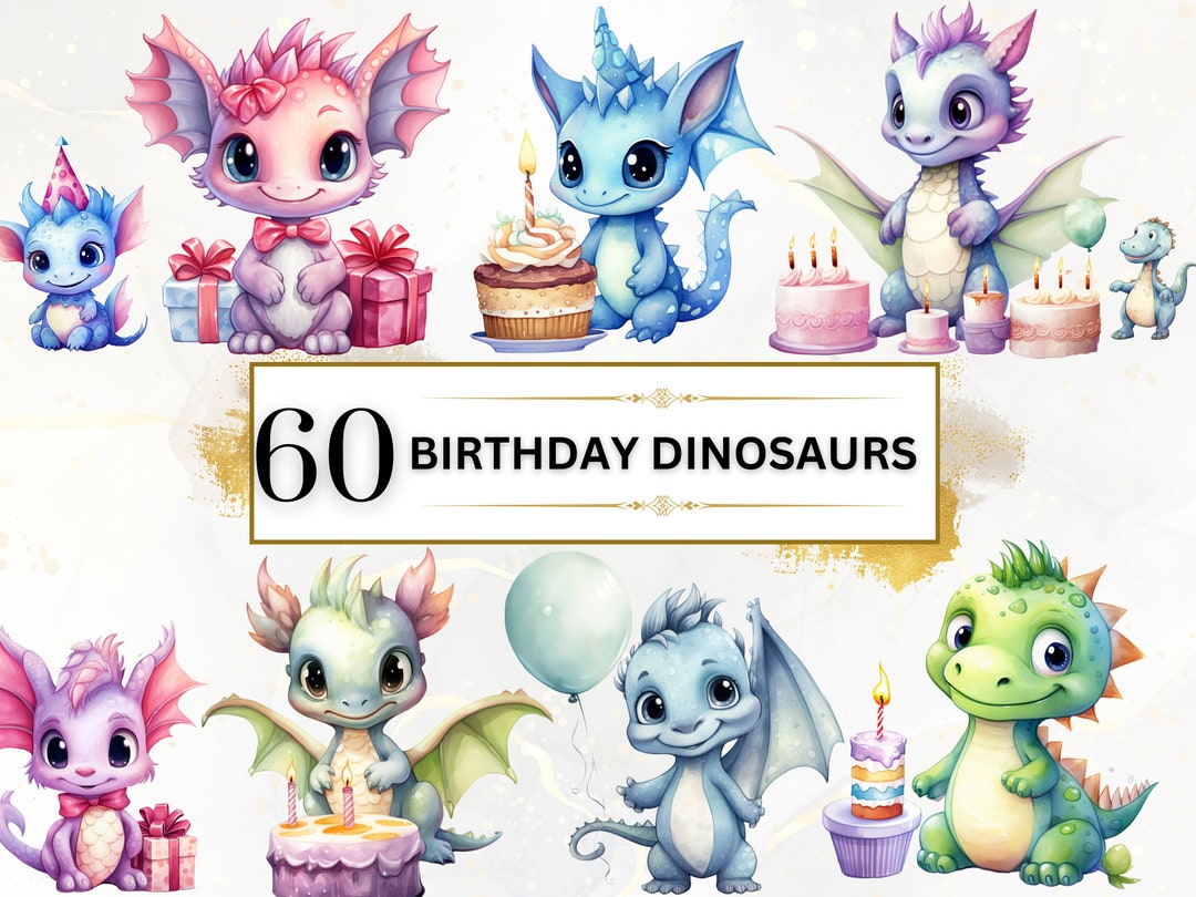 Watercolor Dinosaur Clipart Bundle - 60 Birthday Pngs, Dinosaur ...