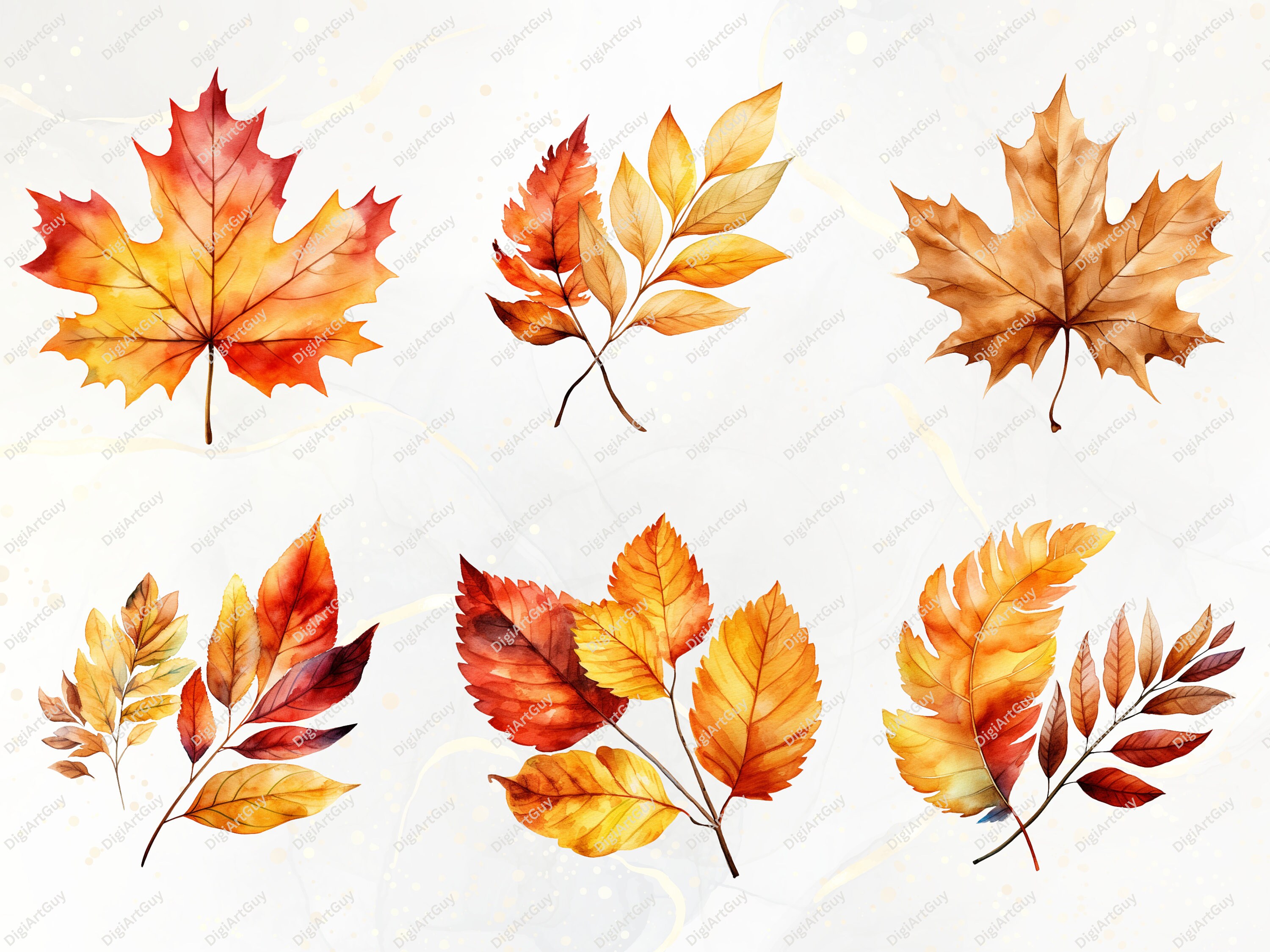 Watercolor Autumn Leaves Bundle - 124 Leaves Clipart Pngs, Fall ...