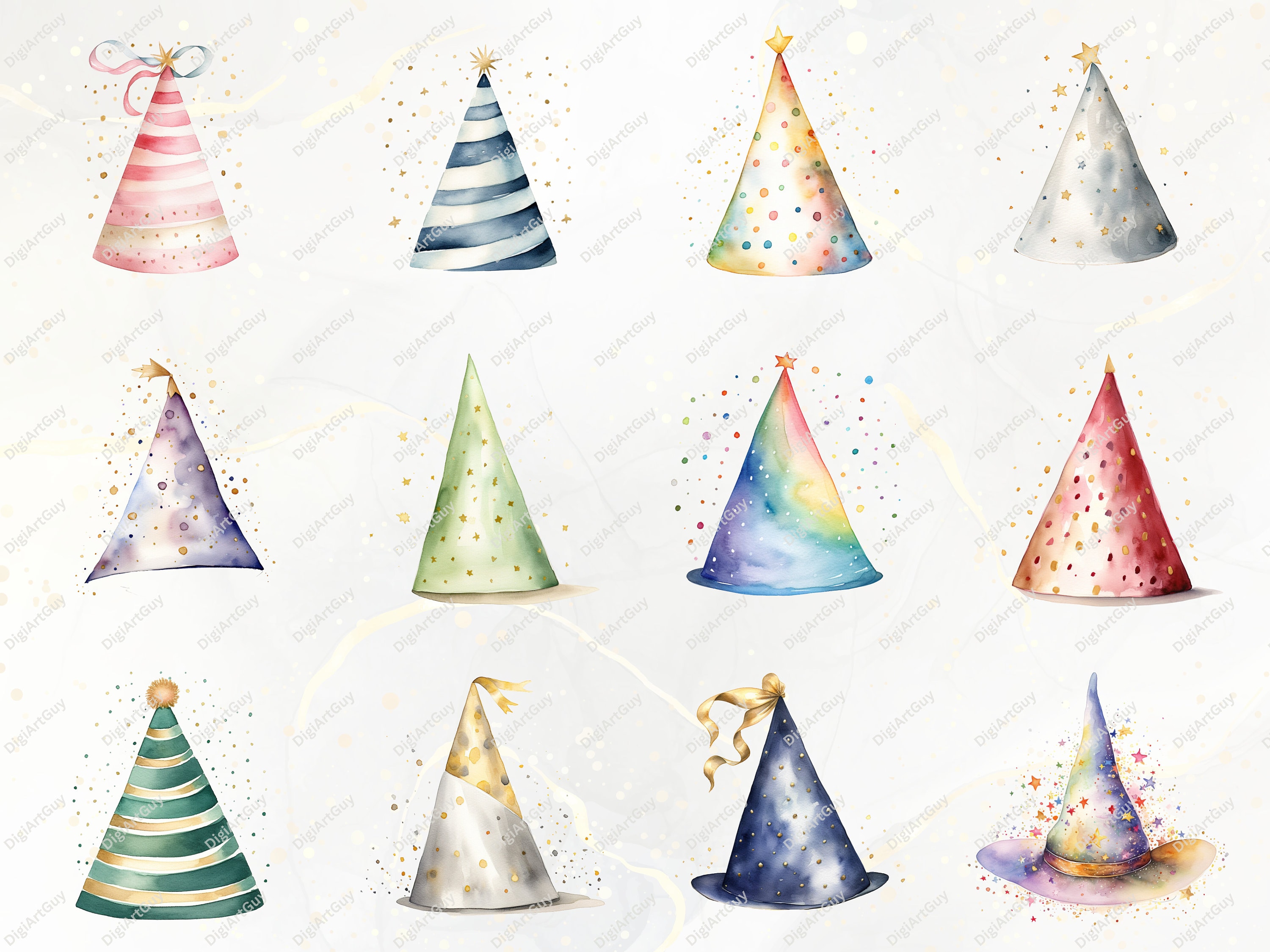 Party Clipart Watercolor Party Hats PNG Birthday Hats Clipart Colourful ...