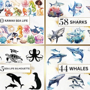 Sea Animals Clipart Bundle - 1200 Under the Sea Pngs, Cute Sea Animals ...