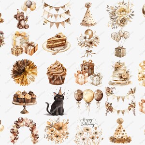 Boho Birthday Clipart Bundle Watercolor Birthday PNG Party Clipart ...