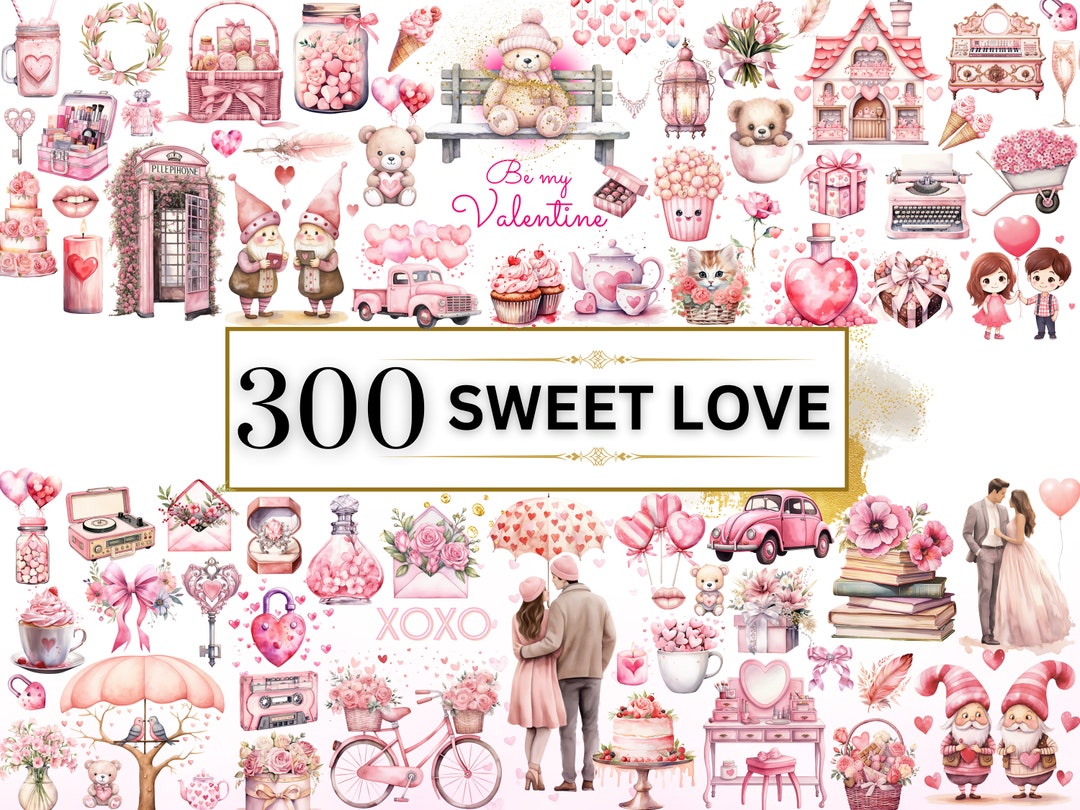 Sweet Valentine Clipart Pink Valentines Day PNG Love Clipart Boho ...