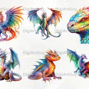 Rainbow Dragons Clipart Bundle - 80 Rainbow Dragon Pngs, Dragon Clipart ...