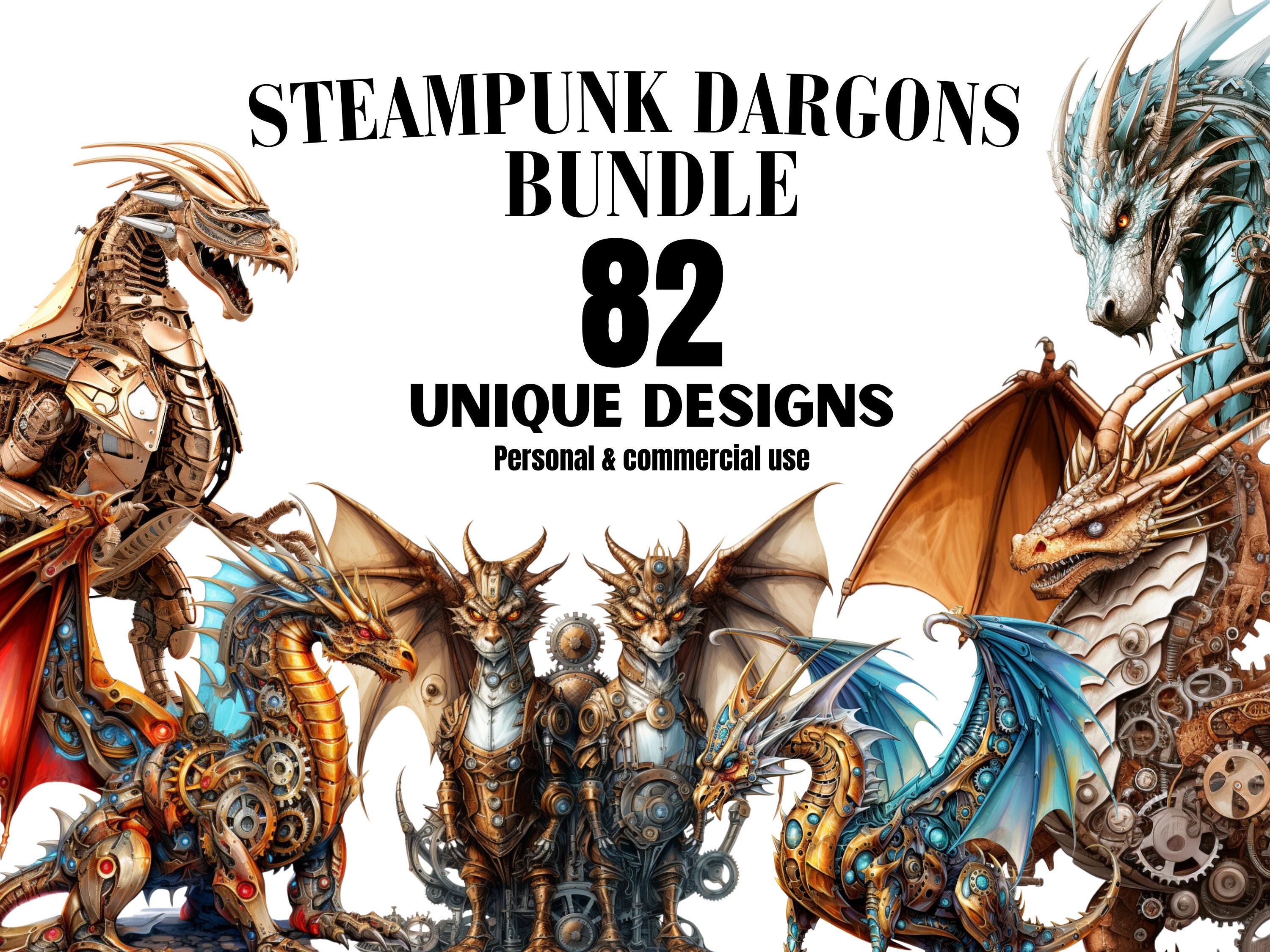 Steampunk Dragons PNG Bundle 82 Dragon Pngs, Dragon Clipart, Technology Clipart, Mechanical ...