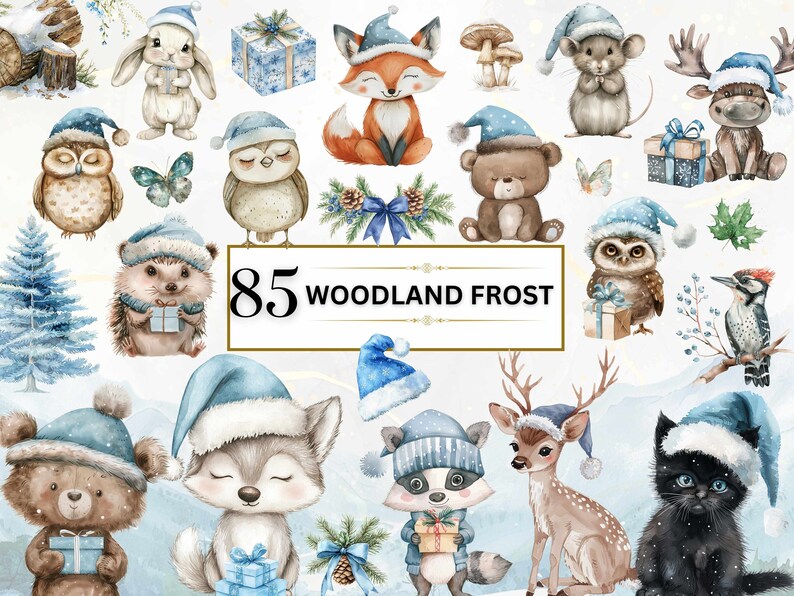 Watercolor Woodland Winter Clipart Cute Woodland Animals PNG Woodland ...