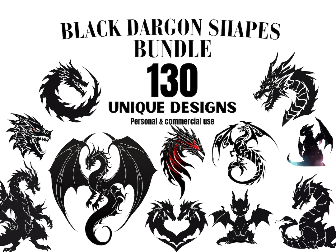 Black Dragons Shapes PNG Bundle 130 Dragon Clipart Pngs, Dragon Clipart ...