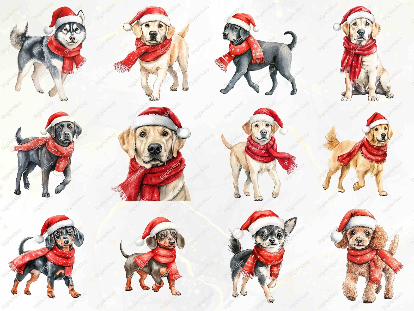 155 Festive Dog Clipart Bundle Watercolor Winter Dogs Clipart PNG, Cute ...