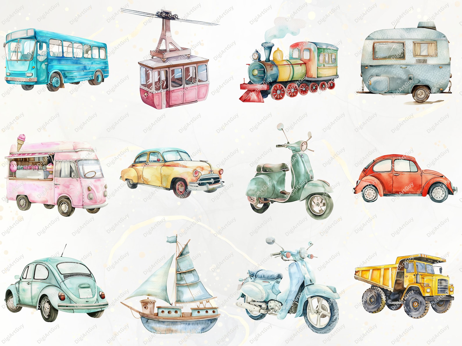 Transport Clipart Set Watercolor Public Transportation PNG Vehicle ...