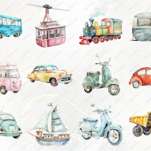 Transport Clipart Set Watercolor Public Transportation PNG Vehicle ...