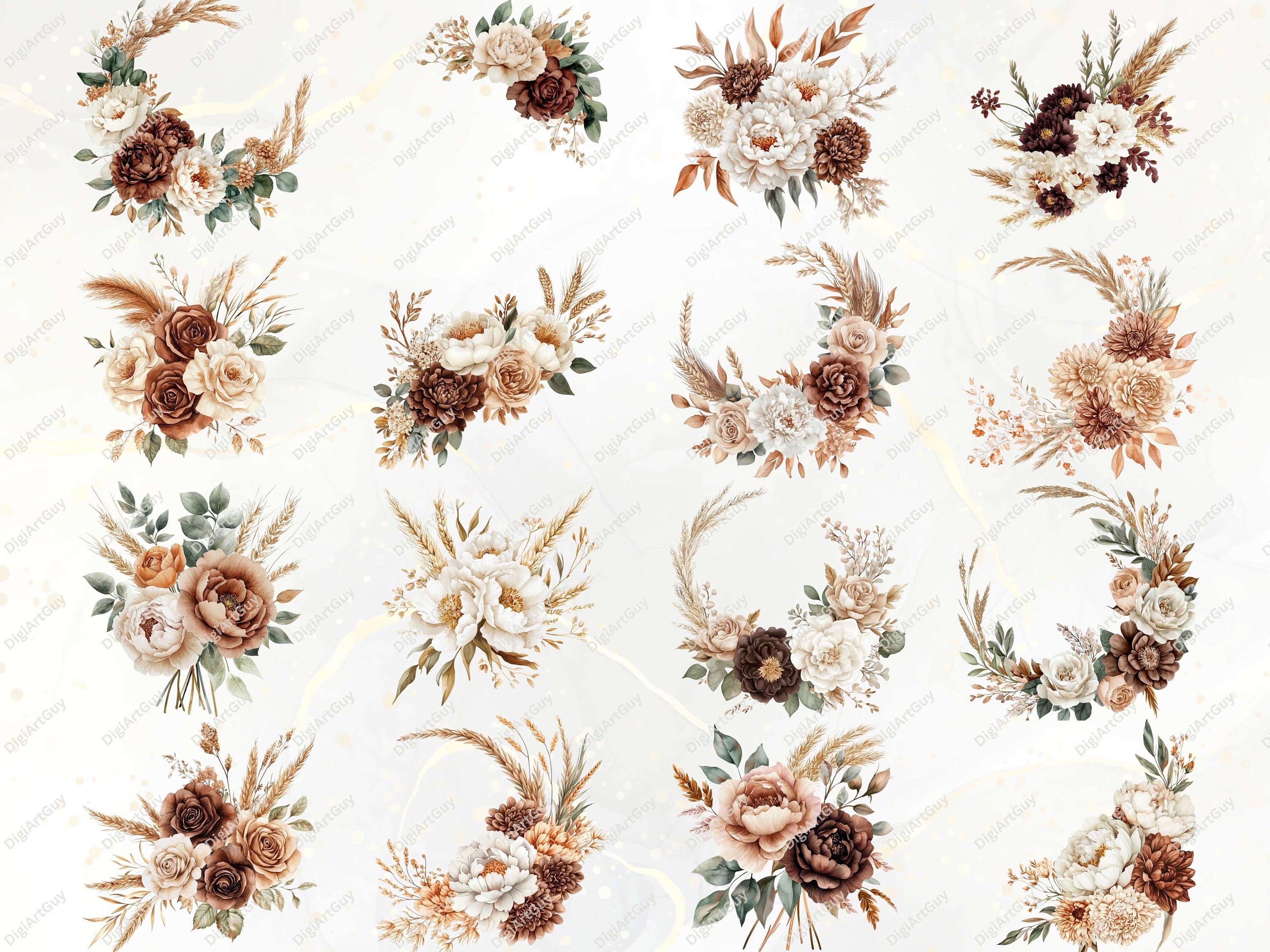 Boho Foliage Clipart Boho Flowers Clipart Fall Floral Clipart ...