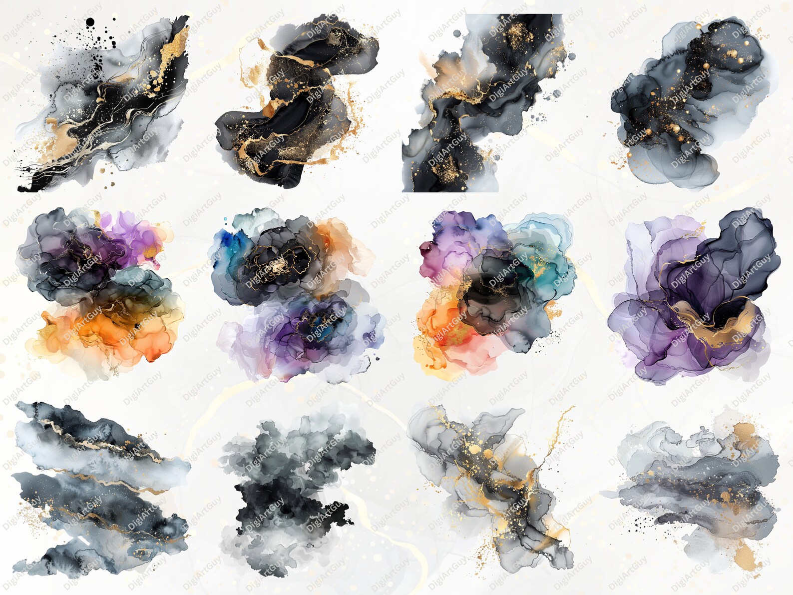 Black Watercolor Splash Clipart Watercolor Splashes PNG Alcohol Ink ...