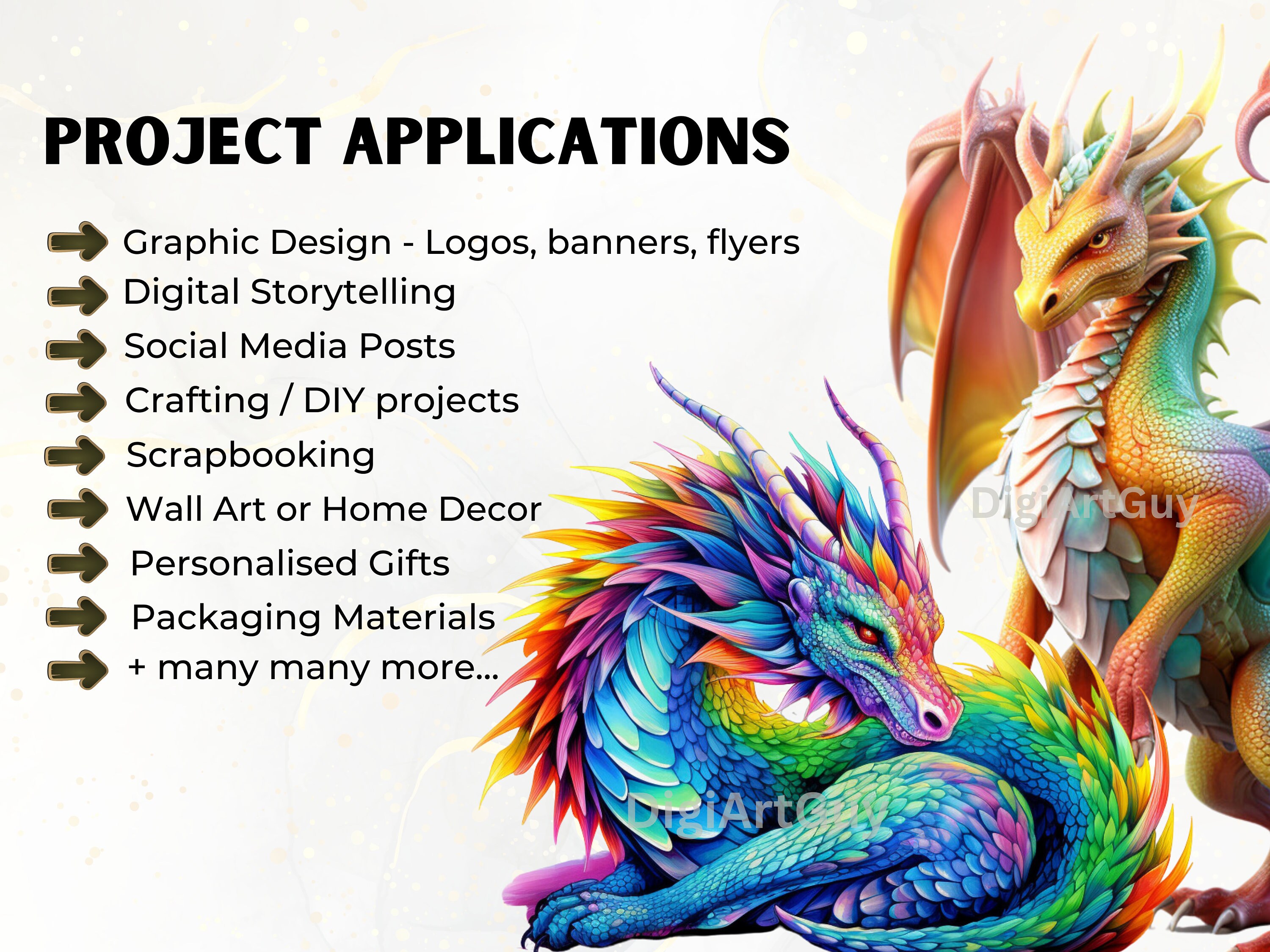 Rainbow Dragons Clipart Bundle - 80 Rainbow Dragon Pngs, Dragon Clipart ...