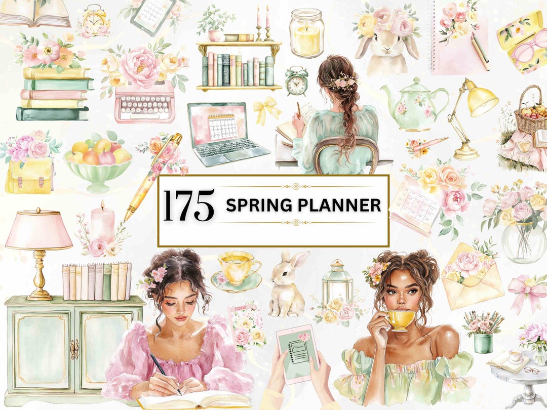 Spring Planner Clipart Watercolor Journal Clipart Spring PNG Digital ...
