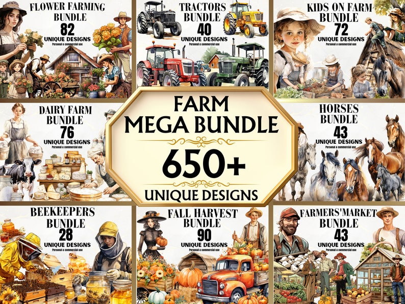 Farm PNG Mega Bundle - 650 Farm Pngs, Farm Clipart, Watercolor Farm ...