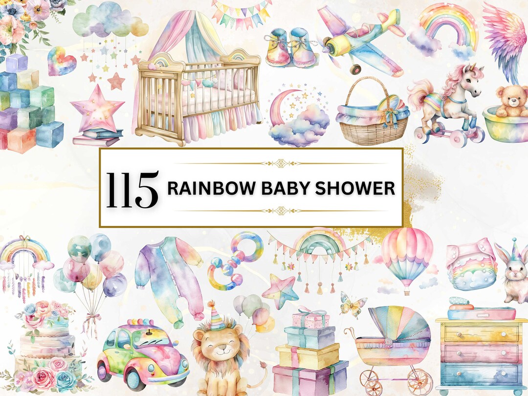 Watercolor Baby Shower Clipart Gender Reveal Clipart Rainbow Baby ...