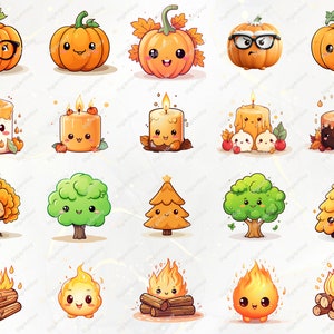 Kawaii Clipart Bundle - 243 Kawaii Fall Clipart, Cute Kawaii PNG ...